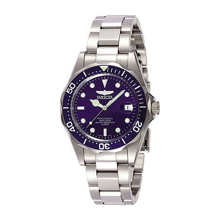 Invicta Mens 9204 Pro Diver Quartz 3 Hand Blue Dial Watch - Silver