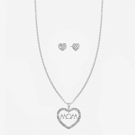 Click here for Mixit Silver Tone Mom Pendant Necklace & Stud Earr... prices