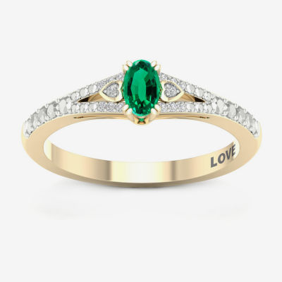 Womens Genuine Green Emerald 10K Gold Promise Ring, Color: Emerald ...