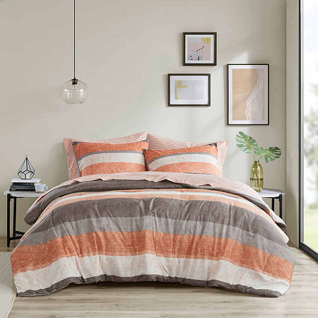 Madison Park Essentials Jaxon Wide Stripe 7-Pc. Comforter Set  King - Coral/Grey