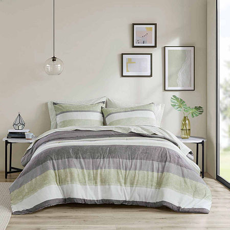 Madison Park Essentials Jaxon Wide Stripe 7-Pc. Comforter Set  Queen - Green/Grey