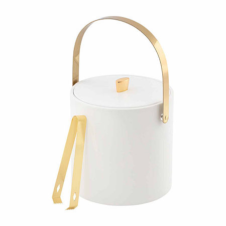 Kraftware Oxford Ice Bucket and Ice Tong  3 Quart - White