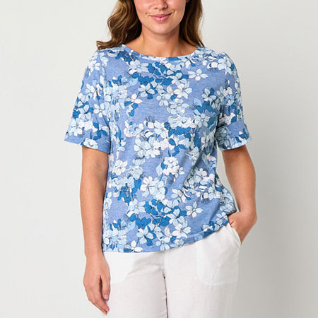 Liz Claiborne Womens Boat Neck Short Sleeve T-Shirt  Small  Blue