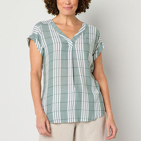 Liz Claiborne Womens V Neck Short Sleeve Blouse  X-small  Green