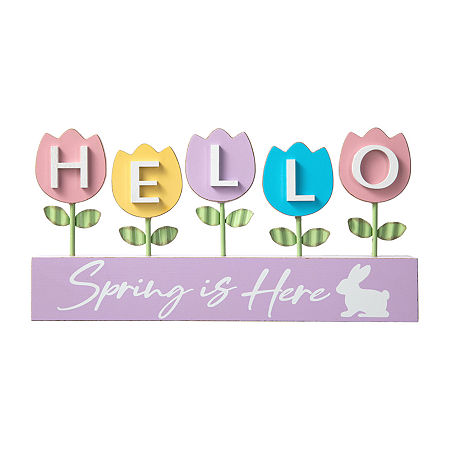 Glitzhome 12 L Easter Wooden and Metal Tulips Table Decor - Multi