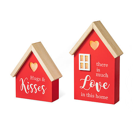 Glitzhome Lighted Valentines Wooden House-Shaped Table Decor  Set of 2 - Multi