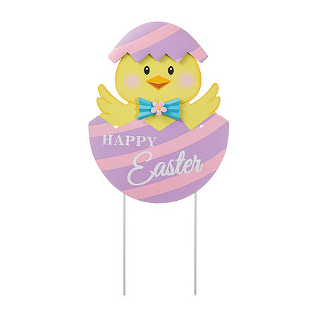 Glitzhome 24 H Easter Metal Baby Chicken Egg Yard Stake - Multi
