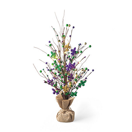 Glitzhome 21 H Lighted Mardi Gras Fleur-De-Lis Berry Table Tree - Multi