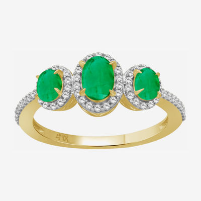 Womens Gemstone & 1/5 CT. T.W. Natural Diamond 10K Gold Oval 3-Stone ...