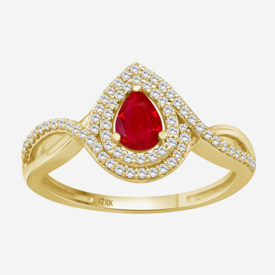 Womens Gemstone & 1/5 CT. T.W. Natural Diamond 10K Gold Pear Cocktail ...