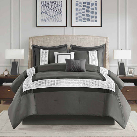 510 Design Powell Embroidered 8 Piece Comforter Set  California King - Dark Grey