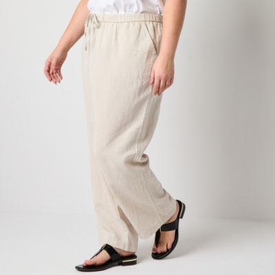 Liz Claiborne Linen Womens Mid Rise Wide Leg Drawstring Pant - Plus ...