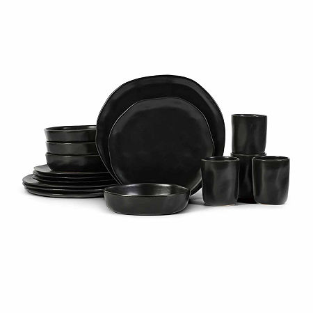 Stone by Mercer Project Hekonda 16 Pc. Dinnerware Set  Service for 4 - Black