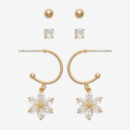 Click here for Mixit Womens Cubic Zirconia Flower 3 Pair Earring... prices