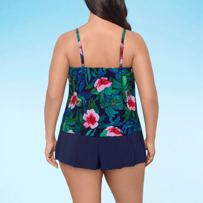 Trimshaper Farrah Swim Romper Plus, Color: Jungle Oasis - JCPenney
