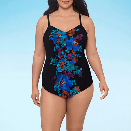 Trimshaper Hank Tankini Swimsuit Top Plus  24w  Black