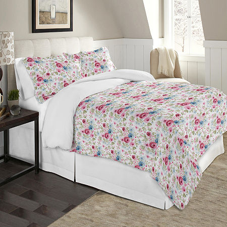 Pointehaven Rose Floral Superior Weight Cotton Flannel Duvet Cover Set  King/California King - Sylvan