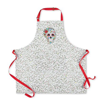 Fiesta Skull and Vine Apron  One Size  White