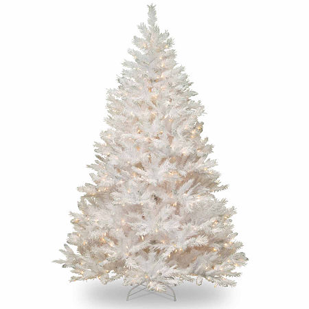 National Tree 7 Winchester White Pine Hinged Tree with Silver Glitter and 450 Clear Lights - White
