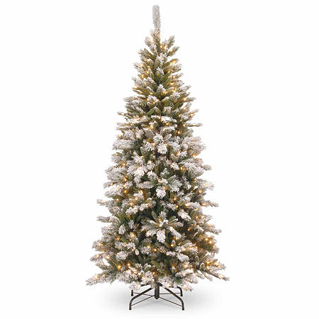 National Tree 7.5 Snowy Mountain Pine Slim Hinged Tree with 500 Clear Lights - Green