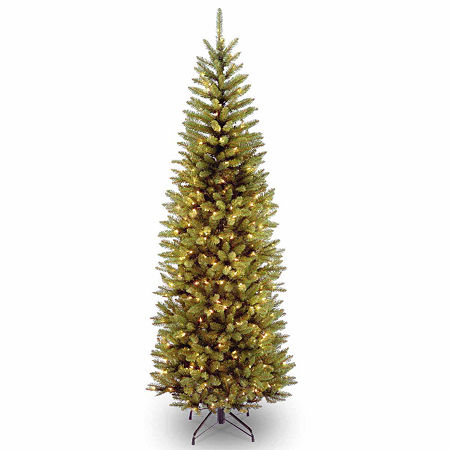 National Tree 6.5 Kingswood Fir Hinged Pencil Tree with 250 Clear Lights - Green