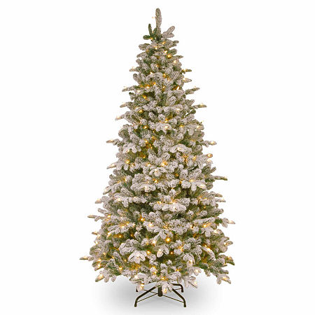 National Tree Company 7.5 Feel Real Snowy Everest Fir Medium Hinged Christmas Tree With 450 Clear Lights