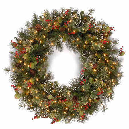 National Tree Company 48 Wintry Pine Wreath with 200 Clear Lights - Green