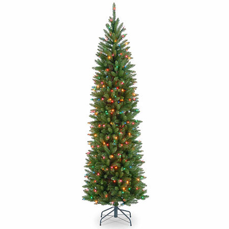 National Tree Company 6.5 Kingswood Fir Hinged Pencil Tree With 250 Multicolor Lights - Green