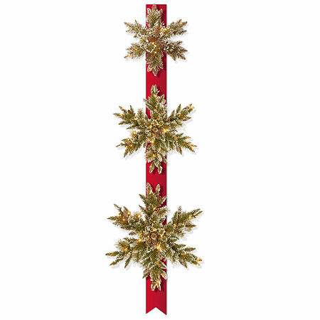 National Tree Company Triple Snowflake Door Decor Piece With 100 Battery-Operated Twinkle Led Lights - Green