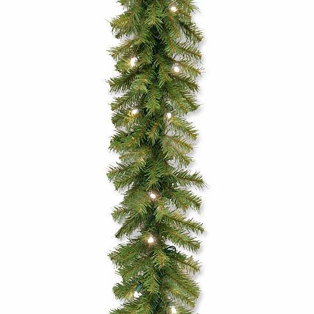 National Tree 9 x 10 Norwood Fir Garland with 50 Battery Operated Soft White Led Lights - Green