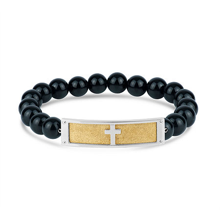 Click here for Mens Yellow Gold IP Stainless Steel Black 10mm Bea... prices