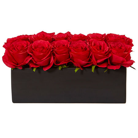 Click here for Nearly Natural Dozen Silk Roses in Ceramic Rectang... prices