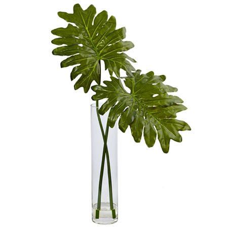 Nearly Natural Selloum Artificial Plant in Glass Cylinder Vase - Green