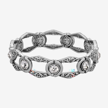 Click here for 1928 Womens White Glass Round Stretch Bracelet  On... prices