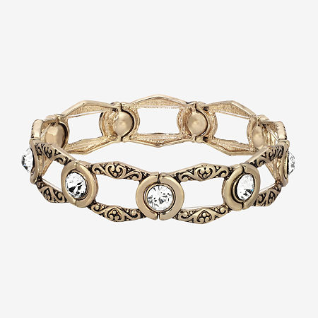 Click here for 1928 Womens White Glass Round Stretch Bracelet  On... prices