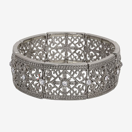 Click here for 1928 Silver-Tone Womens White Round Stretch Bracel... prices