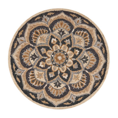 Daisy Bren Floral Hand Tufted Indoor Round Area Rug, Color: Black ...