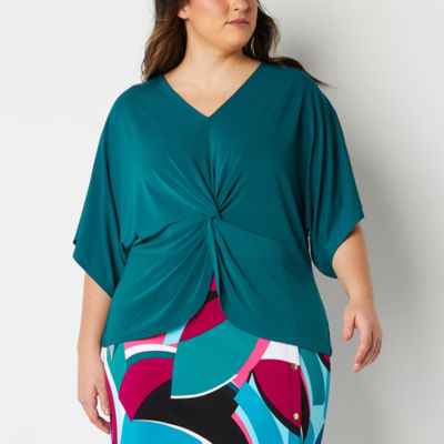 Bold Elements Plus Womens V Neck 3/4 Sleeve Blouse, Color: Tahoe Teal ...