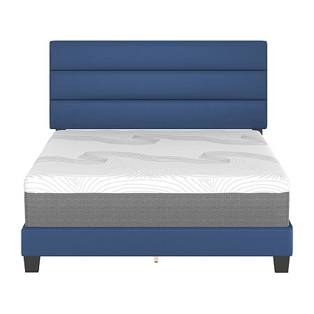 Boyd Sleep Piedmont Leatherette Upholstered Platform Bed Frame with Adjustable Headboard - No Box Spring Required - Blue