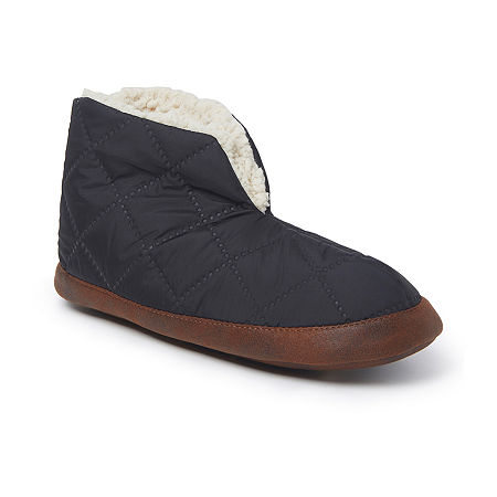 Dearfoams Mens Quilted Nylon Warm Up Bootie House Slipper - Black