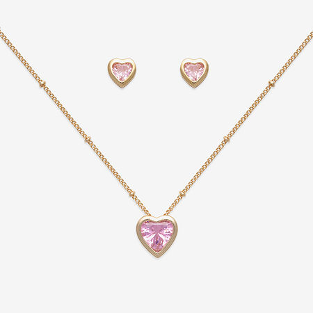 Click here for Mixit Womens Pink Cubic Zirconia Heart Hypoallerge... prices