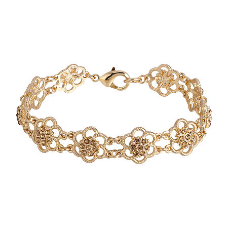Click here for 1928 Gold Tone Womens Flower 7 Inch Link Bracelet... prices
