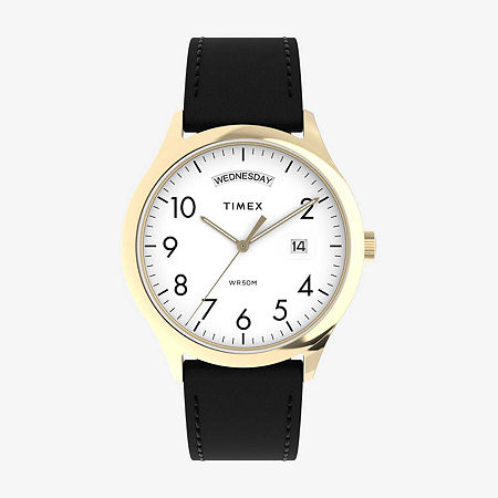 Click here for Timex Easy Reader Mens Black Leather Strap Watch T... prices