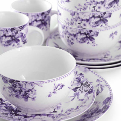 Elama Traditional Purple Rose 16-pc. Stoneware Dinnerware Set ...
