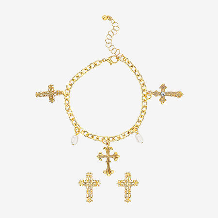 Click here for JS Jessica Simpson Gold Tone Charm Bracelet & Stud... prices