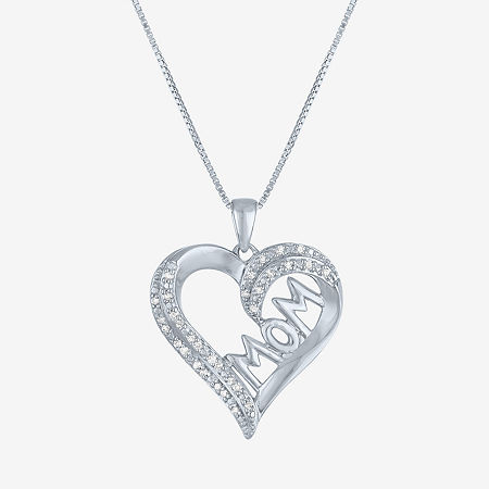 Click here for 1/10 CT.T.W. Natural Diamond MOM Heart Necklace in... prices