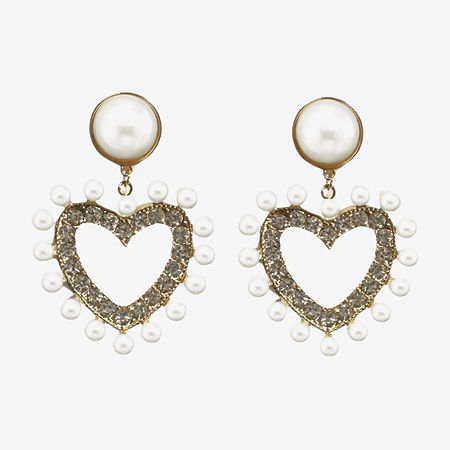 Click here for Bijoux Bar Womens Simulated Pearl Heart Drop Earri... prices