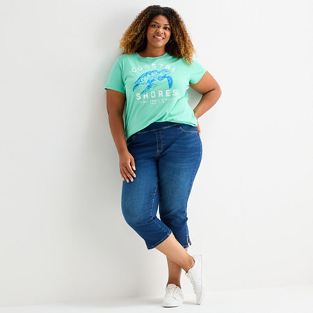 Click here for St. Johns Bay Womens Plus Cropped Pant  26w  Blue prices