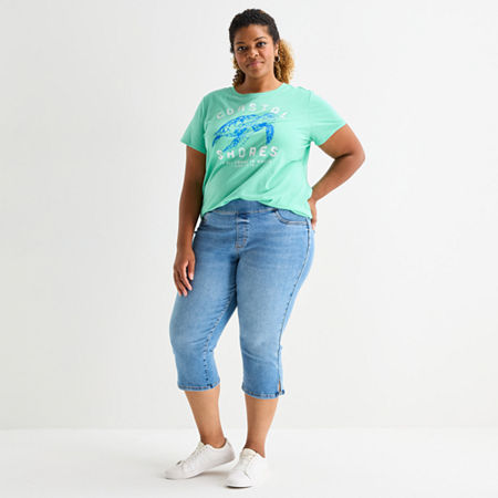 Click here for St. Johns Bay Womens Plus Cropped Pant  24w  Blue prices