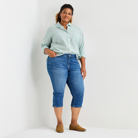 Click here for St. Johns Bay Womens Plus Capri Jean  16w  Blue prices